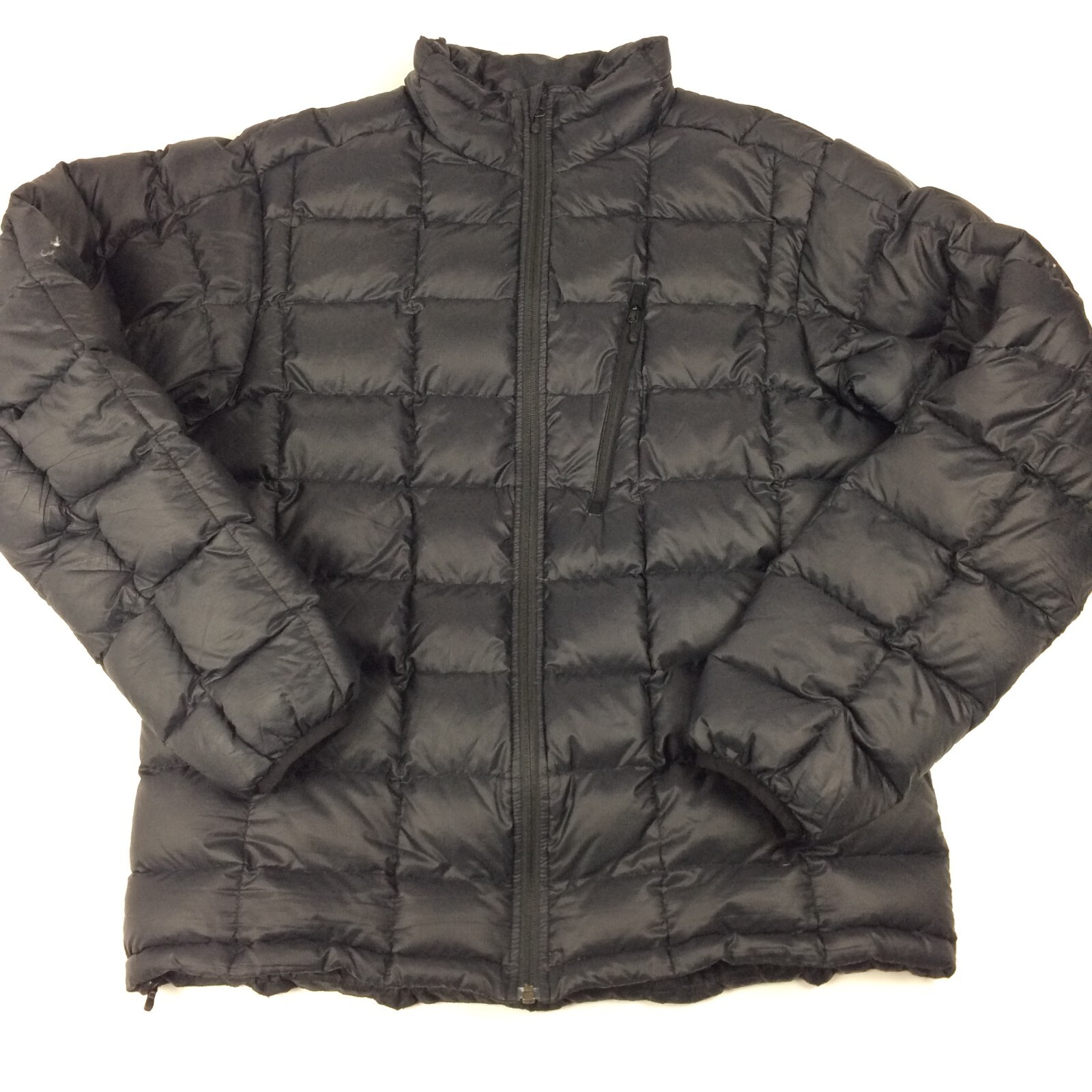 MEC Puffer Jacket Mens Large Down Quilted Black Full Zip HOLE Made in ...