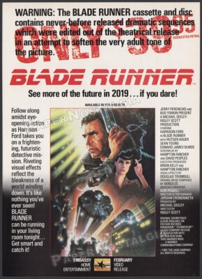 BLADE RUNNER - Original 1983 Print AD / ADVERT _ Harrison Ford _ Ridley ...