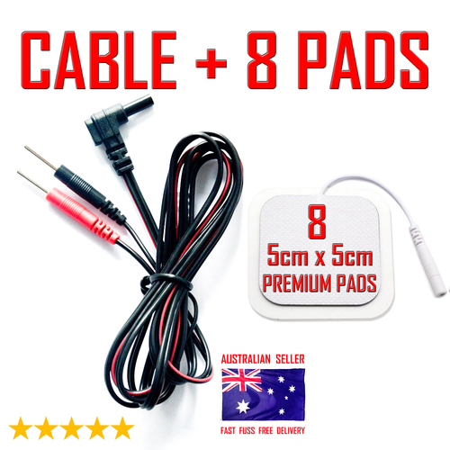 ProTENS Pro TENS METRON compatible ELECTRODE PADS CABLE + 5cm x 5cm x 8 ...