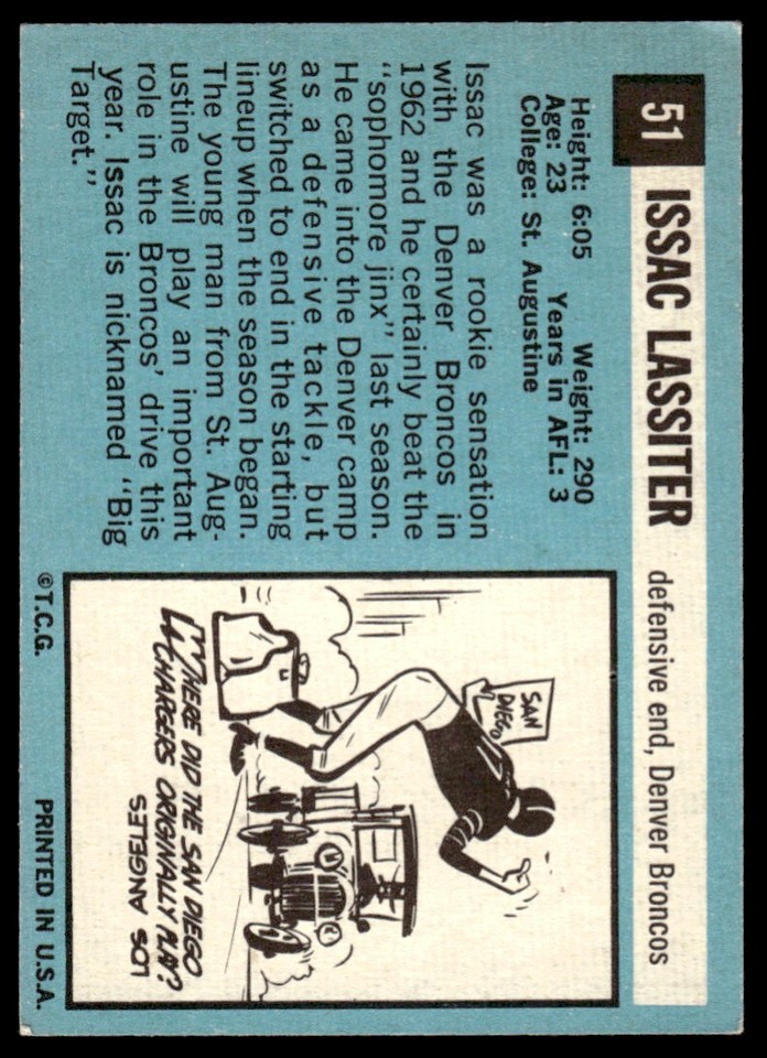 1964 Topps Ike Lassiter RC Denver Broncos #51 | eBay