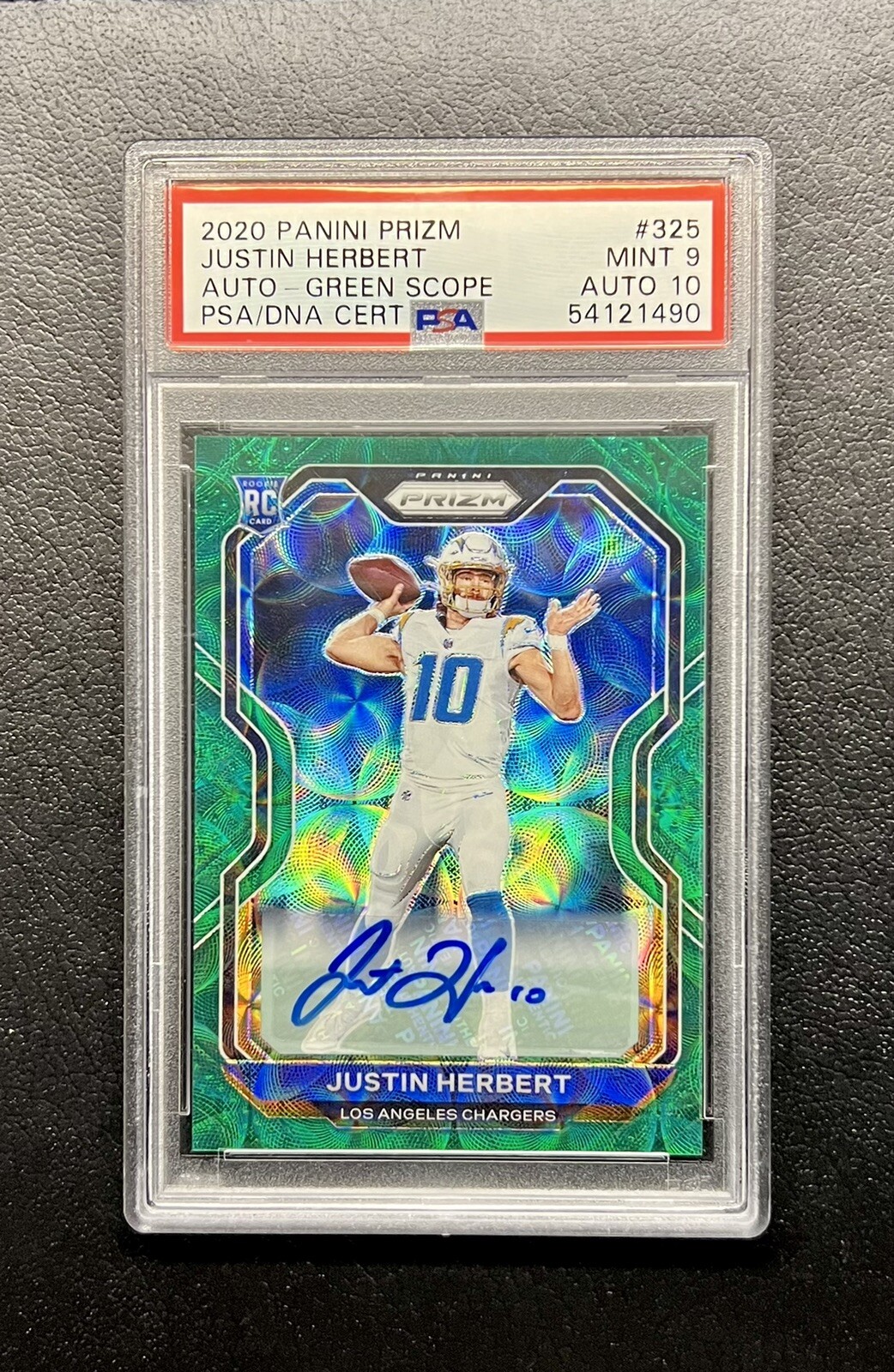 2020 Panini Prizm Justin Herbert Auto Green Scope /75 PSA MINT 9/10 ...