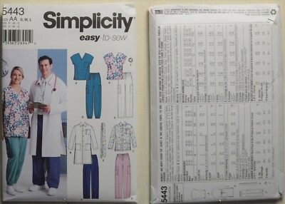 Simplicity 5443- Women's, Men's, Scrub Tops, Jacket, Pants, Tie ...