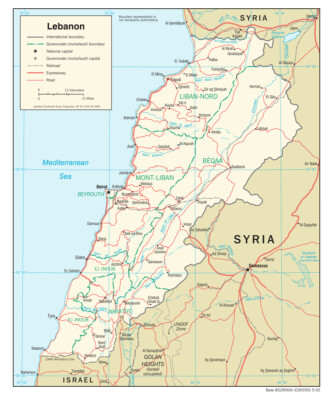 Lebanon Road Highway Transportation Transport Map Country Nation Print ...
