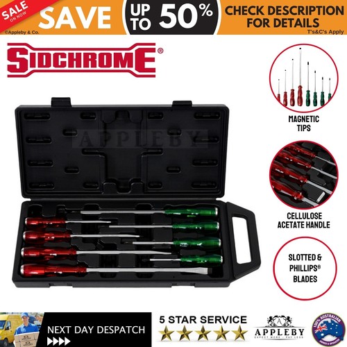 Sidchrome Screwdriver Set Tool Repair Magnetic Thru-Tang Acetate Screw ...