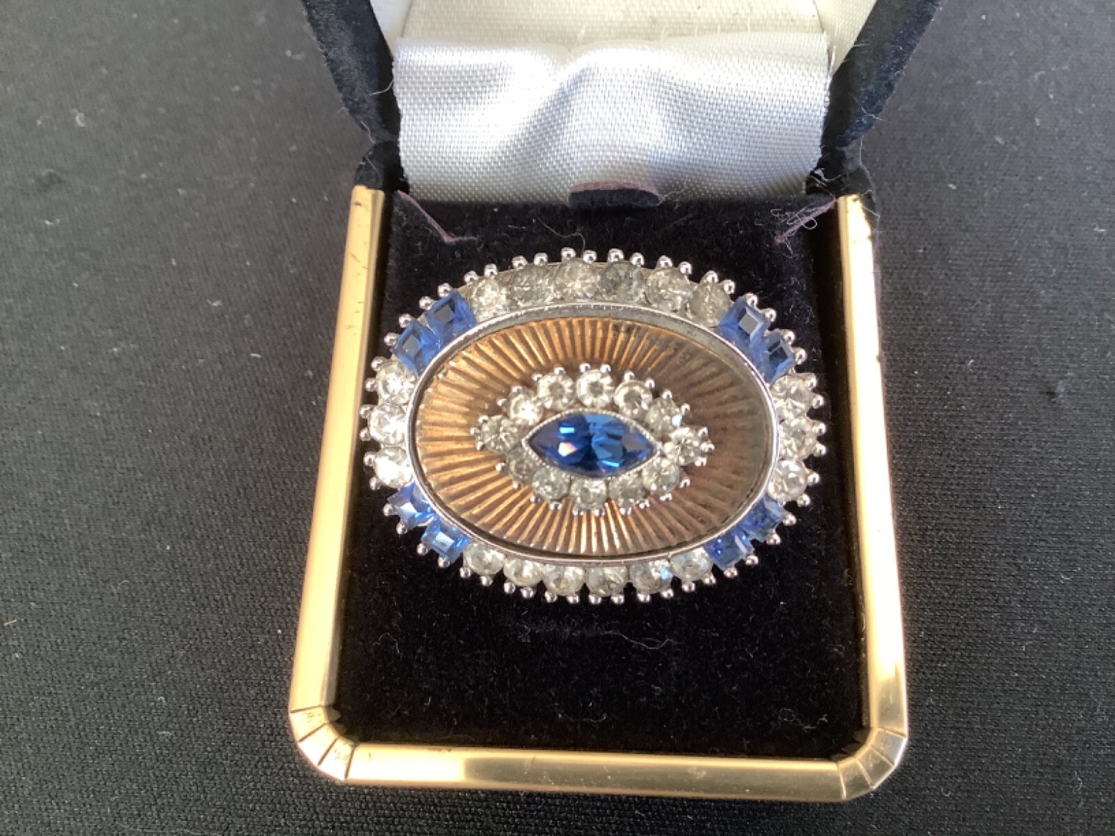 DU JAY PIN BROOCH FAUX SAPPHIRES & FAUX DIAMONDS/UNSI… - Gem
