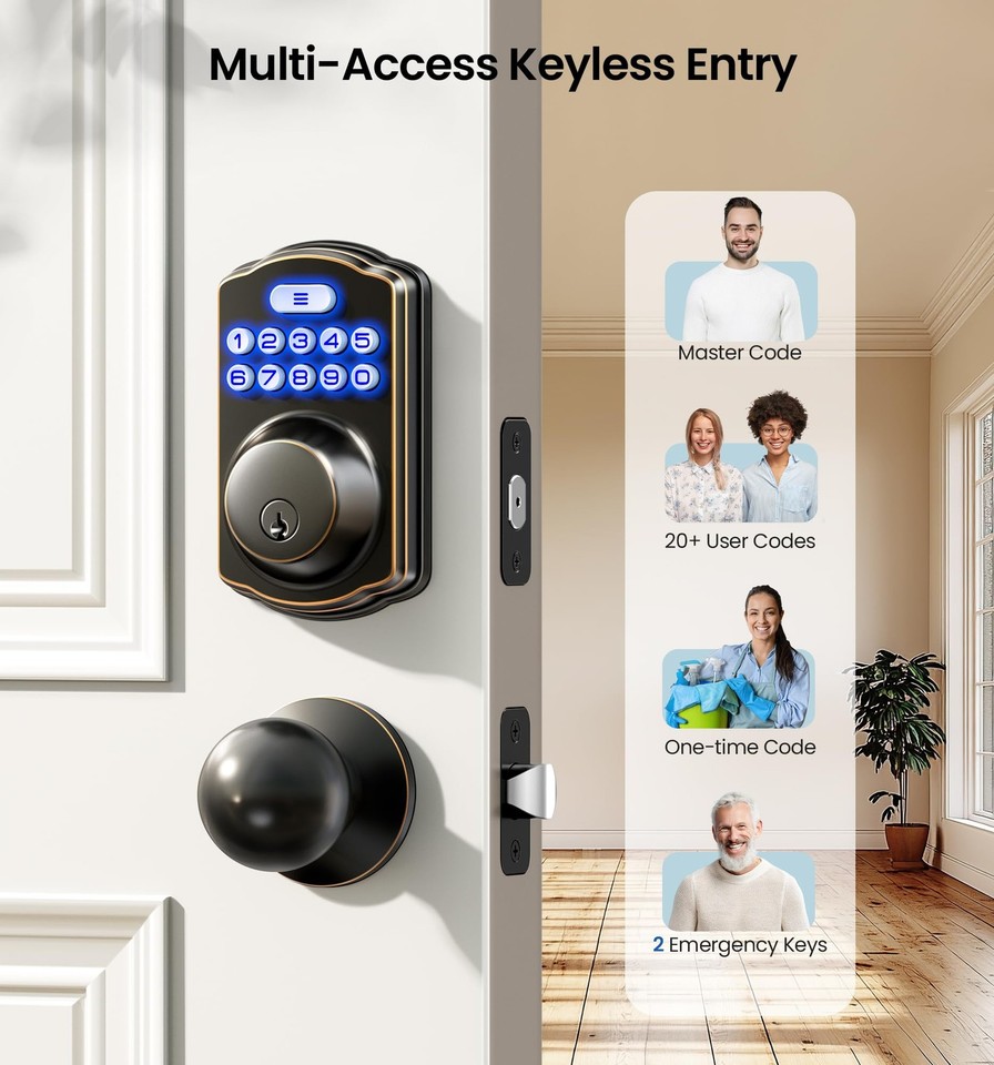 Keyless Entry Door Lock with 2 Knobs-Keypad Handle, Front Set ...