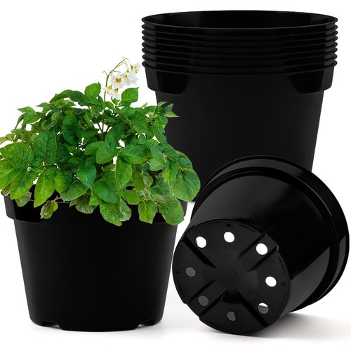 8 Inch Plastic Plant Pots, 15 Pack Sturdy Nursery Pot with Drainage ...