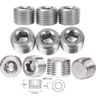 10 PCS 3/8"NPT HEX COUNTERSUNK PLUG SOCKET HEAD STAINLESS STEEL PIPE ...