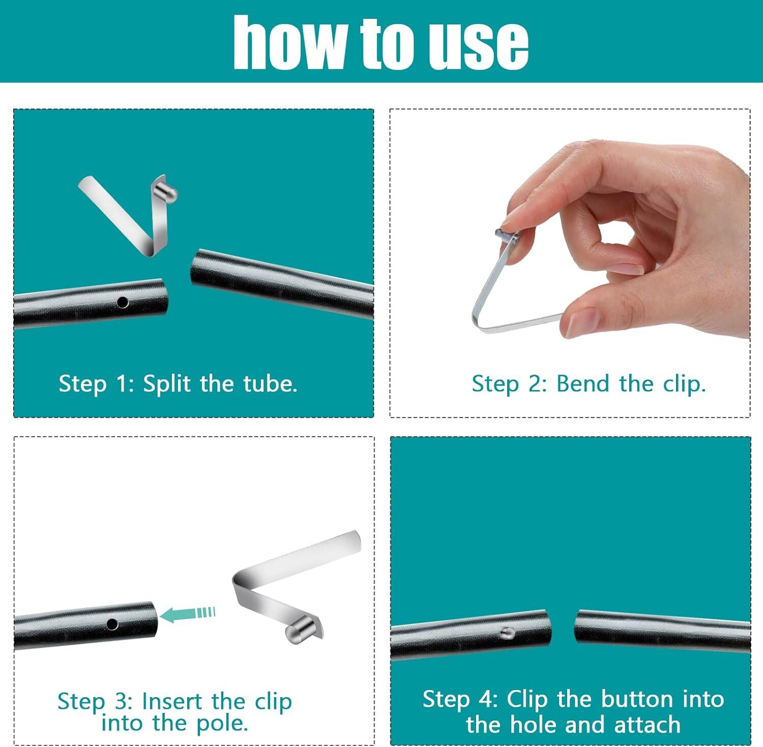 12 Pcs 6mm Stainless Steel Tent Pole Clips Push Button Spring Clips for ...