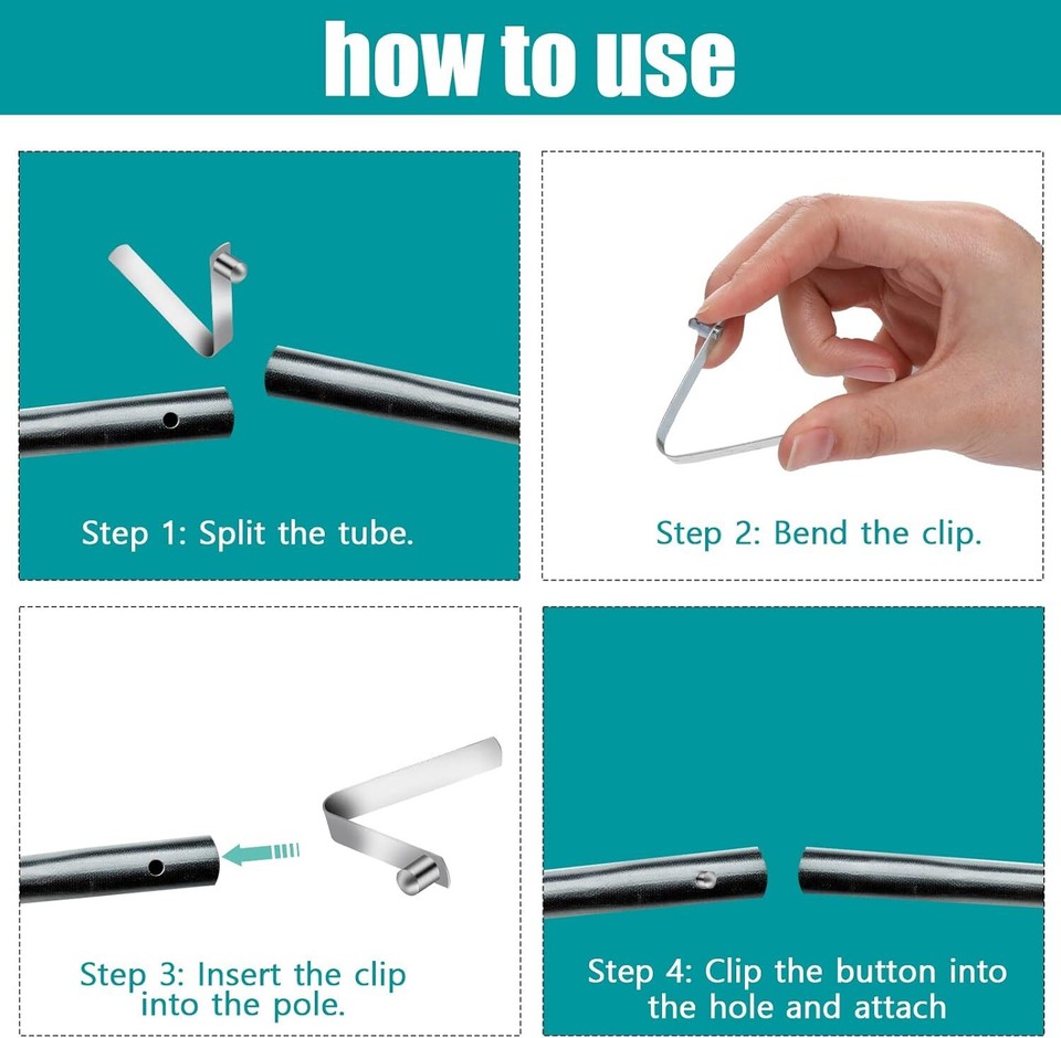 12 Pcs 6mm Stainless Steel Tent Pole Clips Push Button Spring Clips for ...