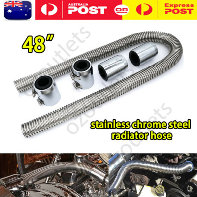 48" Flexible Stainless Steel Radiator Hose Kit with Chrome Caps Car ...