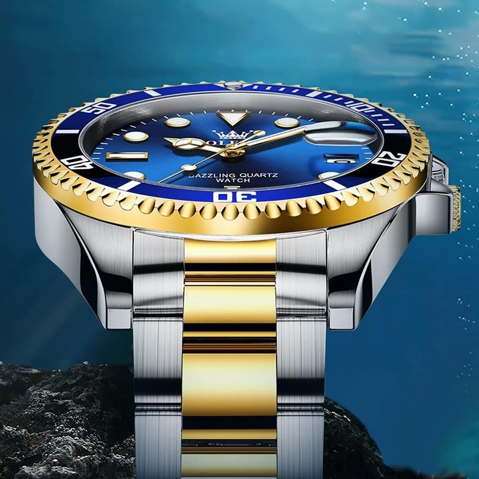 OLEVS Watches for Men with Date Luxury Big Face Gold Blue Watch | eBay
