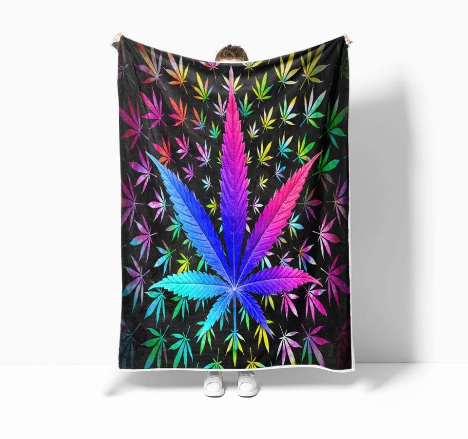Cool Trippy Weed Throw Blanket, Neon Tie Dye Marijuana Leaf Cannabis ...