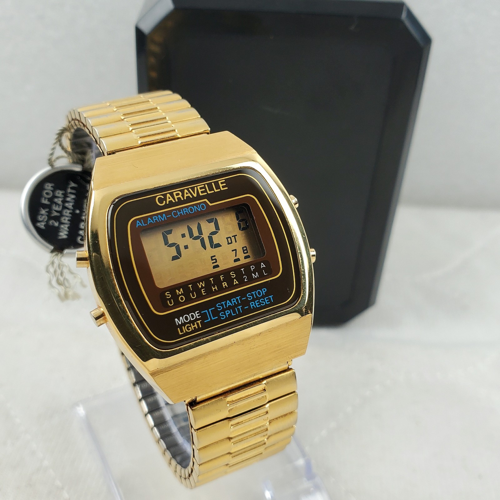 VINTAGE CARAVELLE BY BULOVA ALARM CHRONOGRAPH DIGITAL GOLD/BROWN MEN'S ...