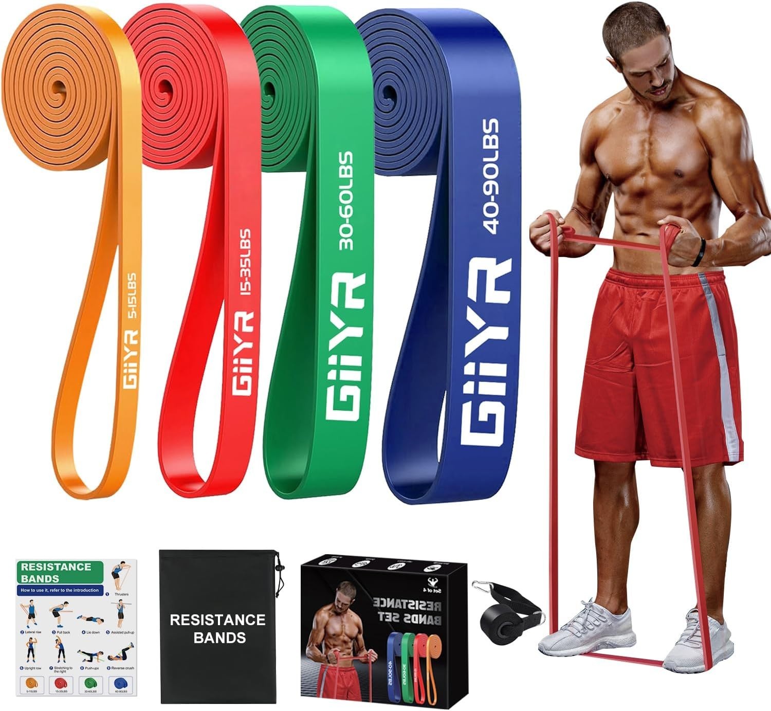 Resistance Bands Set for Men & Women - 4 Levels Exercise Band with Door ...