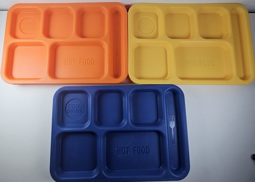 Lot 6 School Cafeteria Lunch Food Serving Trays 6 Slot Assorted Colors ...