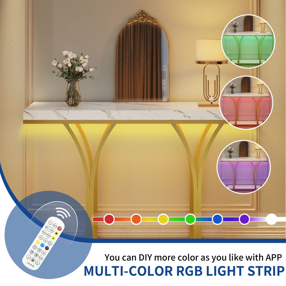 Gold Console Table LED Lights Table Entryway Table Narrow Sofa Side ...