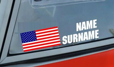 Rally Race Tag Name Surname Car Window Stickers Decals USA Flag | eBay