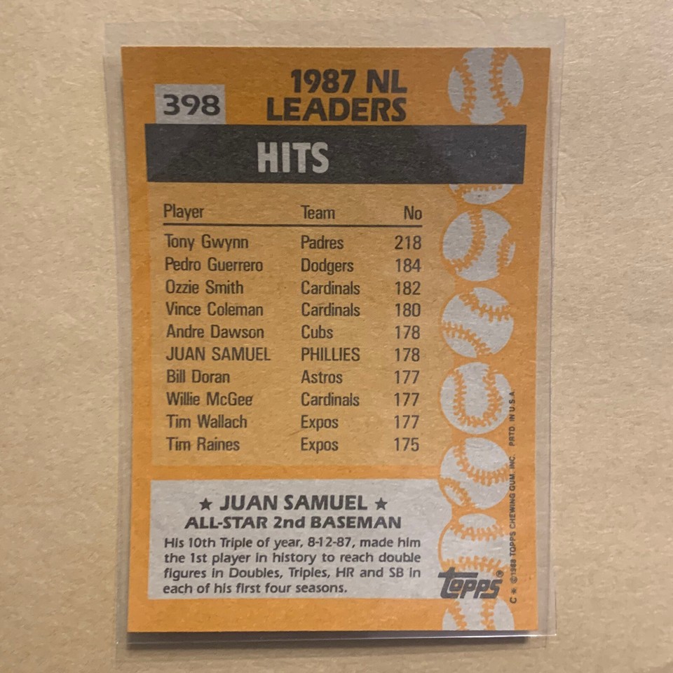 1988 Topps Baseball Card Juan Samuel Philadelphia Phillies #398 | eBay