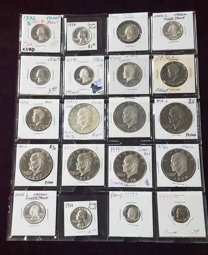 Estate US Coin Lot | Page of Coins | 20 coins | Proof 10c, 25c, 50c, $1 ...