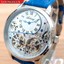 Mens Double Flywheel Automatic Mechanical Watch Silver White Dial Blue ...