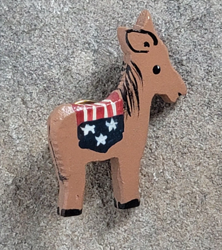 Democrat Wood Donkey Hand Painted American Democratic Party Brooch Pin ...