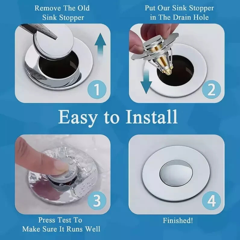 Universal Drain Magic Sink Stopper, Instantly Replace Broken Stoppers ...