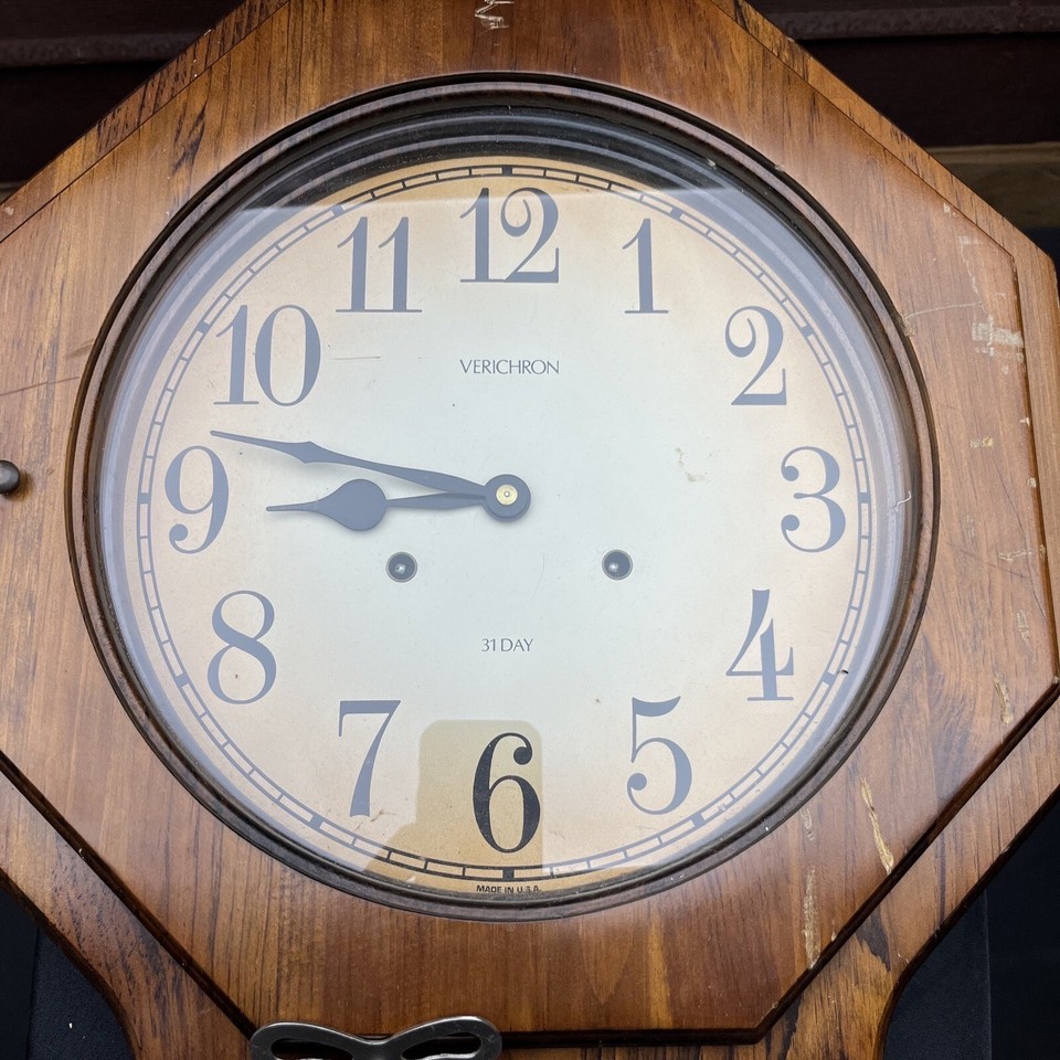 Vintage Verichron key winding wall clock made in USA w/key, Not Tested ...