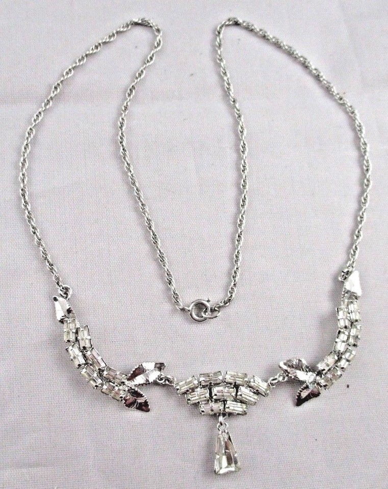 Vintage JEWELS BY HELENE Sterling Silver RHINESTONE Necklace & Earrings ...