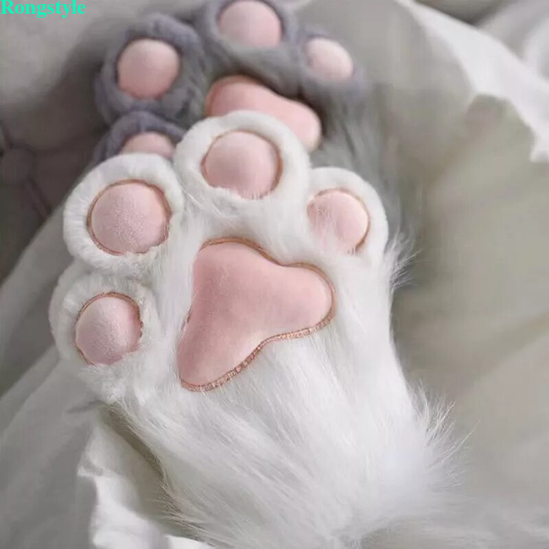 Plush Furry Cat Claw Gloves Faux Fur Fox Paws for Lolita Animal Cosplay ...