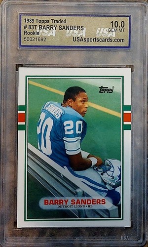 BARRY SANDERS ROOKIE CARD 1989 Topps Traded #83T 10 Gem Mint | eBay