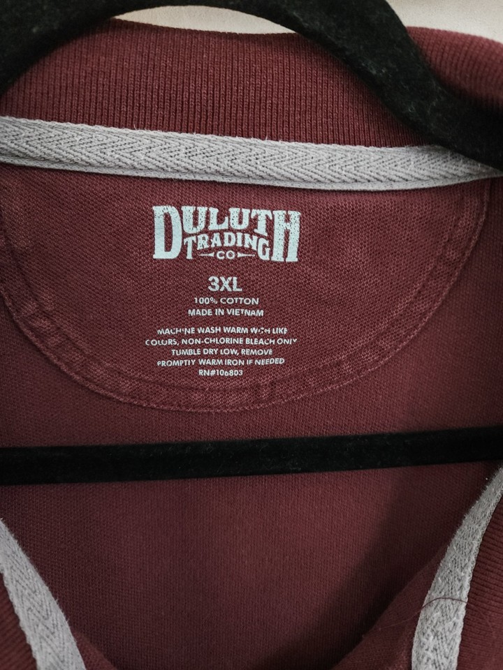Duluth Trading Shirt 3XL No Polo Dark Red Long Sleeve Button Top Cotton ...