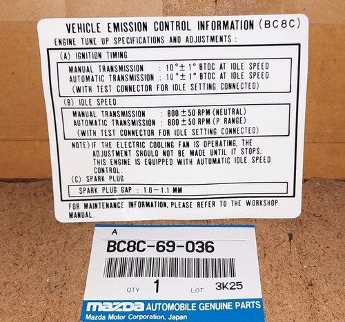 MAZDA 323 BA ASTINA 1994 - 1998 2L V6 UNDER BONNET EMISSIONS STICKER ...