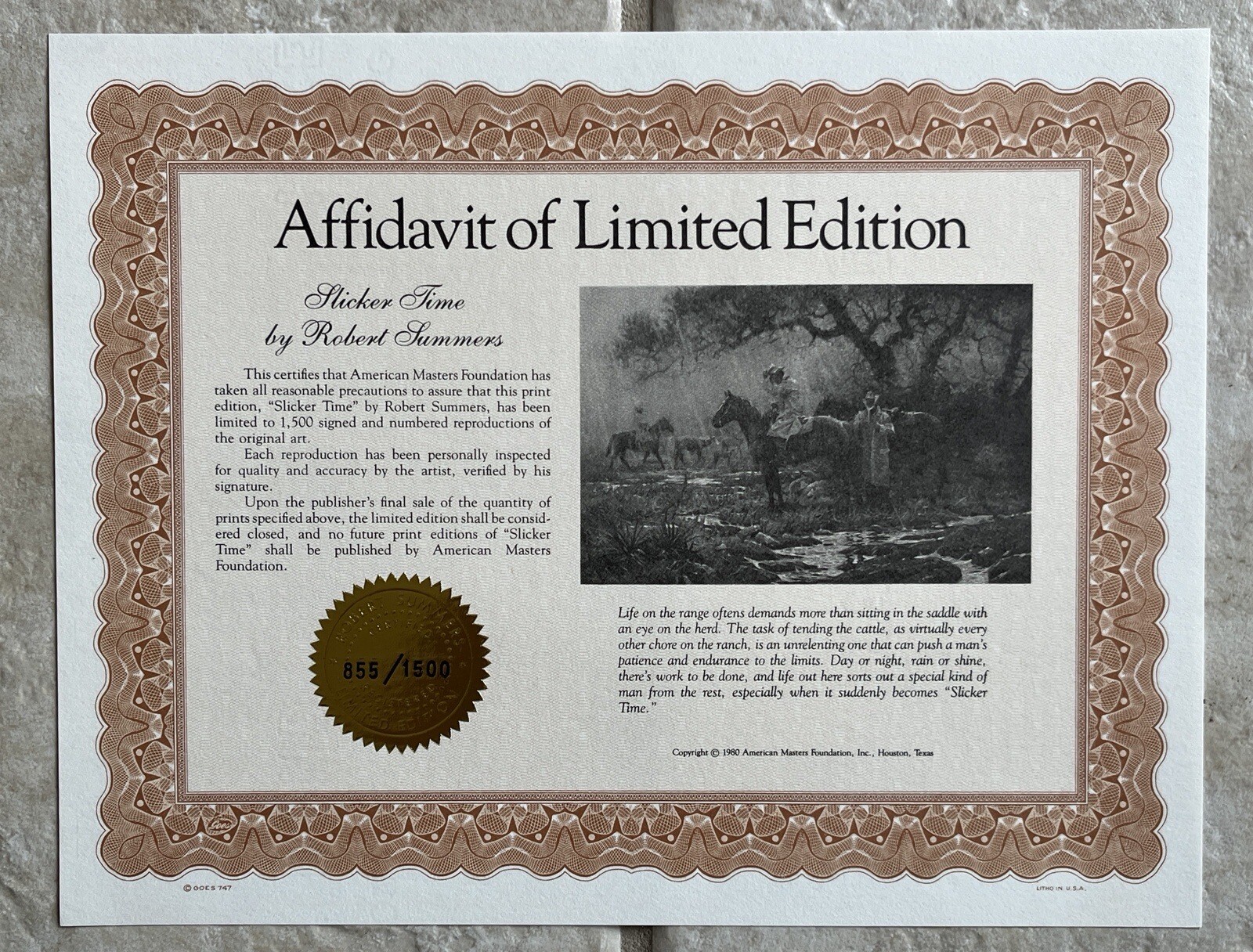 "Slicker Time" Signed & Numbered Ltd Edit Robert Summers Print w/ COA ...