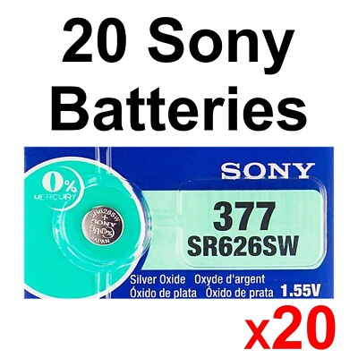 20 NEW SONY 377 SR626SW SR66 V377 watch battery - made in Japan - USA ...