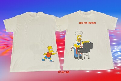 New The Simpsons Homer Bart Party in The USA 2 Sided Classic Mens T ...