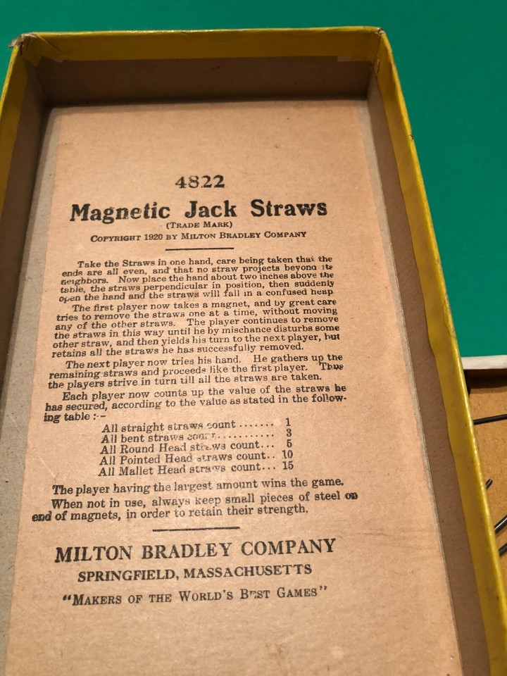 Magnetic Jack Straws Milton Bradley Vintage 1920 Original Box Great ...