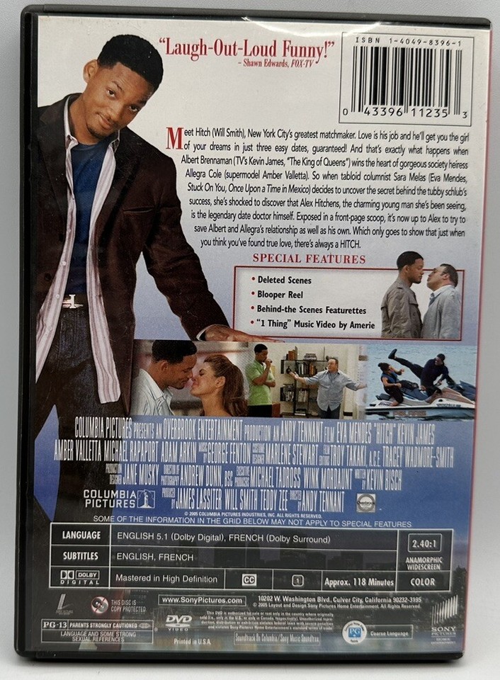 Hitch DVD Widescreen Will Smith Kevin James Amber Valletta Adam Arkin ...