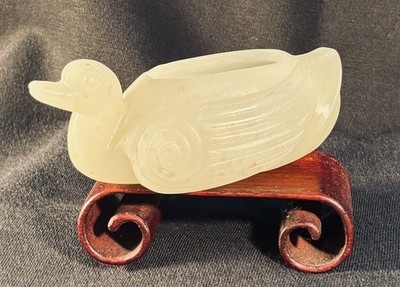 Qing Dynasty Or Earlier Pale Celadon Carved Jade Mandarin Duck Water ...