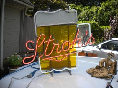 vintage lighted neon strohs beer sign | eBay