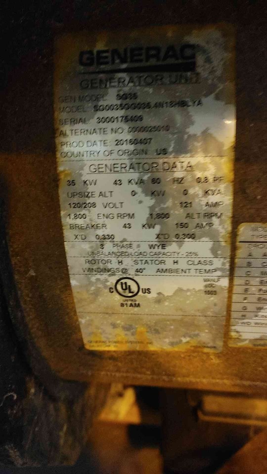 AS-IS 35KW Generac Generator Nat Gas LP SG35 3PH 85Hrs '16 Rusted ...