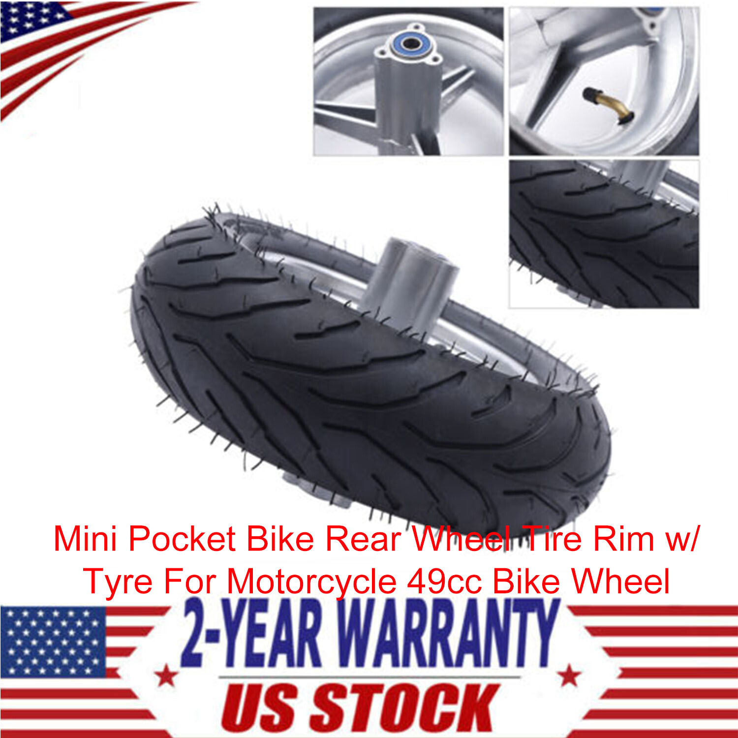 Mini Pocket Bike Rear Wheel Tire Rim w/ Tyre For Motorcycle 49cc Bike ...