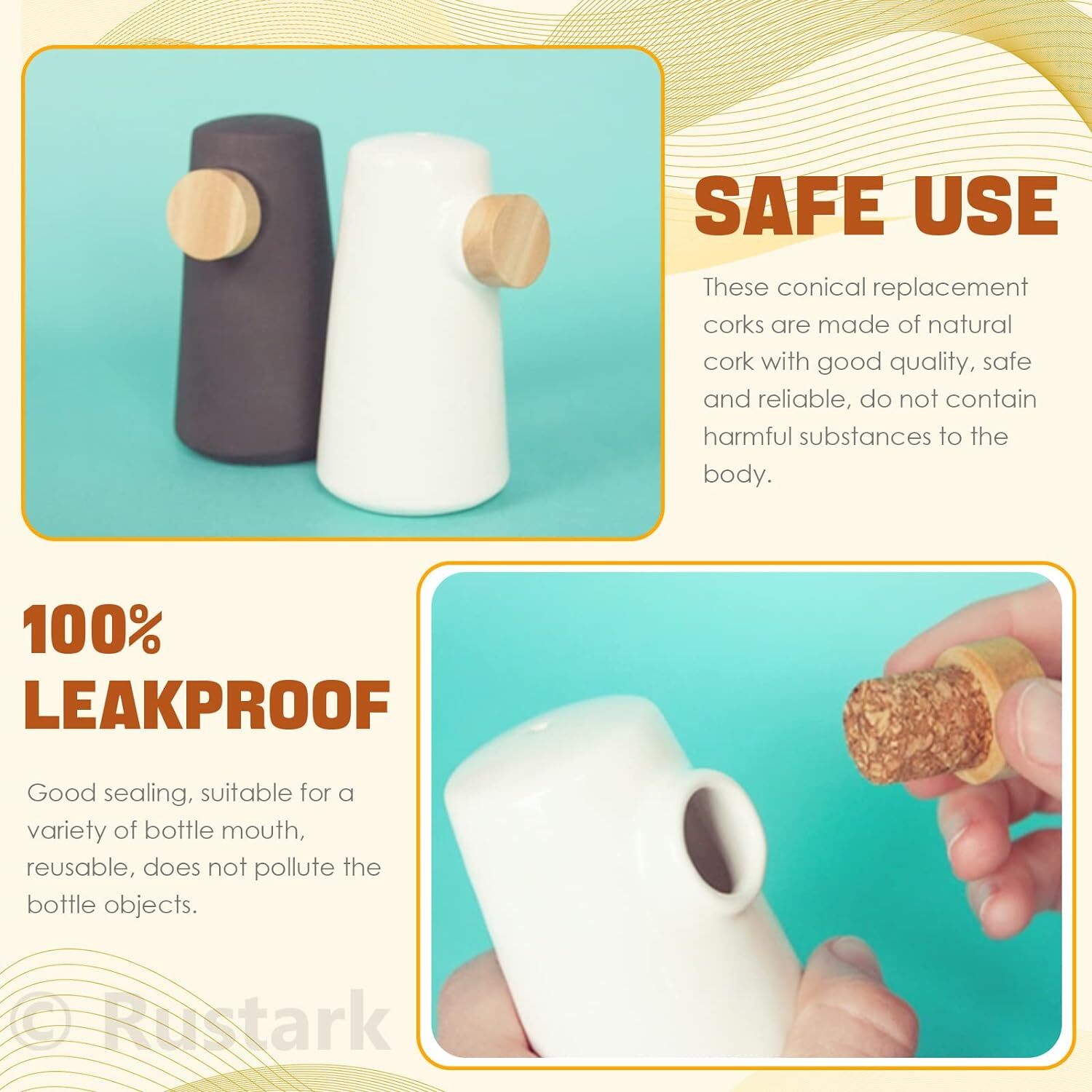 Rustark 100Pcs 5 Sizes Mini Cork Stoppers Tapered Cork Plugs Small ...