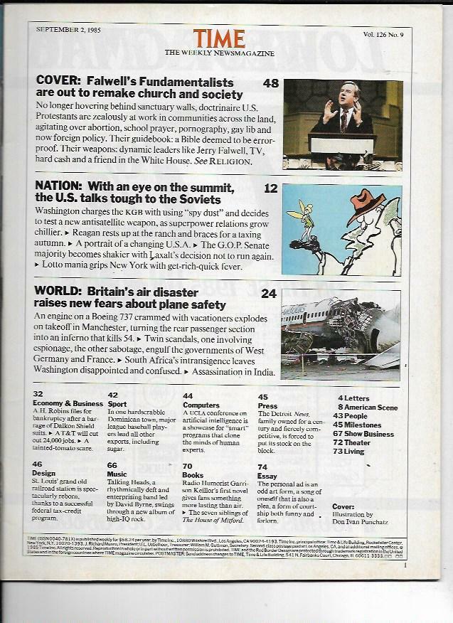 Time Magazine September 2, 1985- Jerry Falwell- Thunder On The Right | eBay