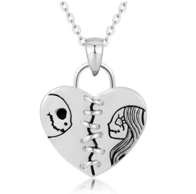 Jack Skellington And Sally Gothic Couple Heart Lock Pendant Necklace ...