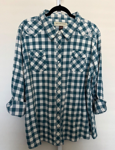Bit & Bridle Plaid Western Shirt Womens Size 3X Embroidered Flannel ...