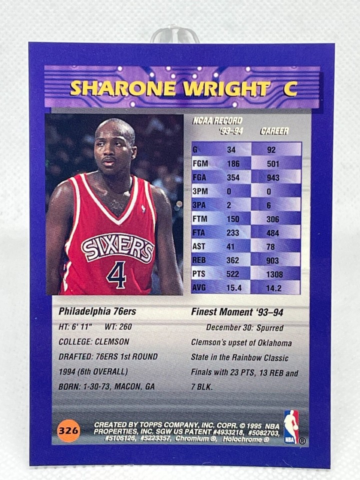 Sharone Wright 1994-95 Topps Finest #326 Rookie Card RC | eBay