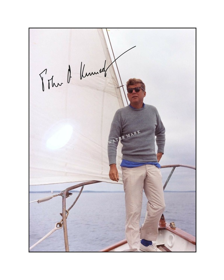 John F Kennedy 8x10 signed photo on sailboat JFK autographed cool ...