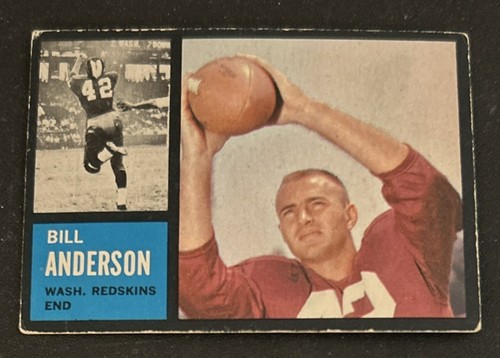 1962 Topps Bill Anderson Football Card #169 Redskins End Poor Bad ...