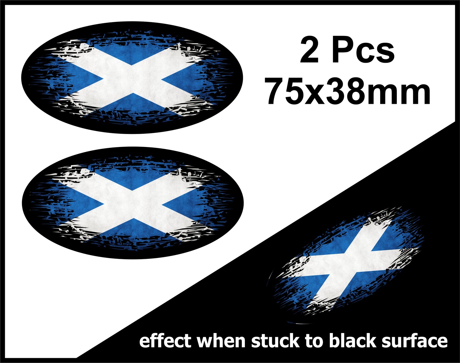 2Pcs Oval FADE TO BLACK & Scotland Scottish Saltire Flag vinyl car ...